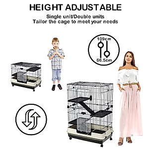 4-Tier 32" Small Animal Cage Metal,Chinchilla Cage Large,Hamster Cage Large,Squirrel Cage,Ferret Cage,Pet Rat Cage,Large Rat Cage,Height Adjustable with Lockable Casters Grilles Pull-Out Tray(Black)