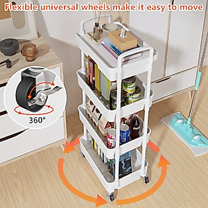 Calmootey 4-Tier Rolling Utility Cart with Drawer,Multifunctional Storage Organizer with Plastic Shelf & Metal Wheel,Storage Cart for Kitchen,Bathroom,Living Room,Office,White