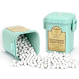 FurRain Ceramic Pie Weights Reusable 10mm Baking Beans Pie Crust Weights Natural Ceramic Stoneware with Wheat Straw Container
