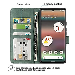 Eastcoo Google Pixel 6a Wallet Case - PU Leather, TPU Bumper, 3 Card Slots, Stand, Magnetic Closure, Shockproof, Green