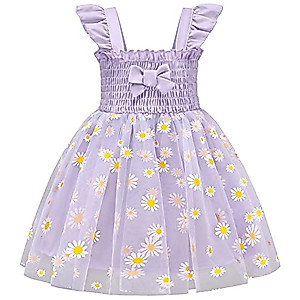 URMAGIC Toddler Girls Ruffle Sleeveless Dresses Daisy Solid A-line Summer Casual Party Sundress 12M-5Y
