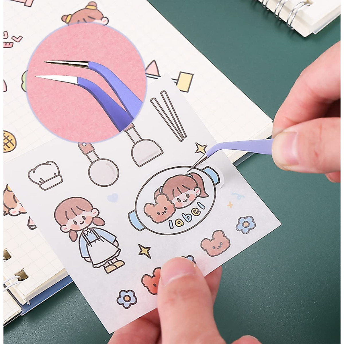 2 Pieces Sticker Tweezers, Cute Craft Tweezers for Stickers, Scrapbooking, Vinyl, Lashes, Electronics, Purple