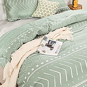 Smoofy Aztec Sage Green California King Size Comforter Set, Pattern Bedding Sets Cal King Boho Aztec Bohemian King Comforter Set with Soft Microfiber Fill Bedding, 1 Comforter 2 Pillowcases
