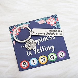 FEELMEM Funny Bingo Gift Happiness is Yelling Bingo Keychain Bingo Players Bingo Lovers Gifts Bingo Winner Gift