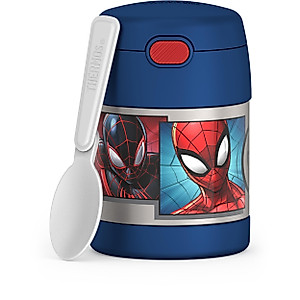 THERMOS FUNTAINER Insulated Food Jar, 10 Ounce, Kid Friendly Food Jar with Foldable Spoon, Spider-Man