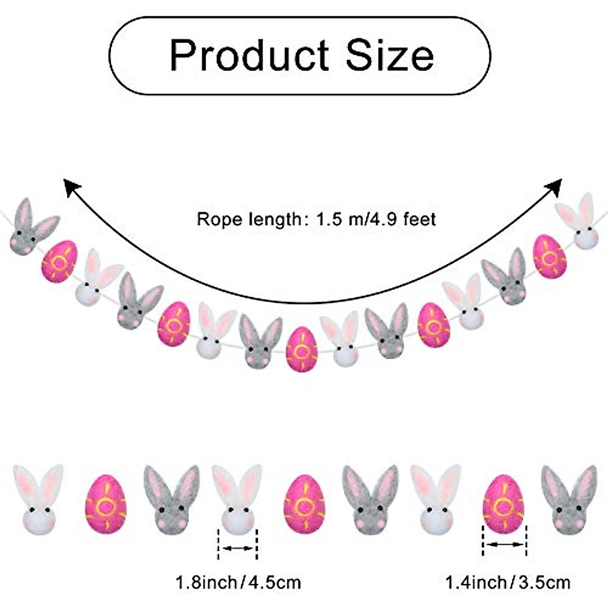 Tatuo Easter Wool Felt Egg Garland Handmade Bunny Pom Pom Garland Colorful Wool Felt Egg Balls Decorations for Spring Easter Indoor Outdoor Home Party Hanging Decor