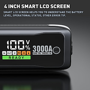 M6 3000A Peak Car Battery Jump Starter Battery Pack, Portable Jumper Box, Battery Booster Start, 12V Car Battery Charger and Jumper Cables for 10.0L Gas and 8.0L Diesel Engines