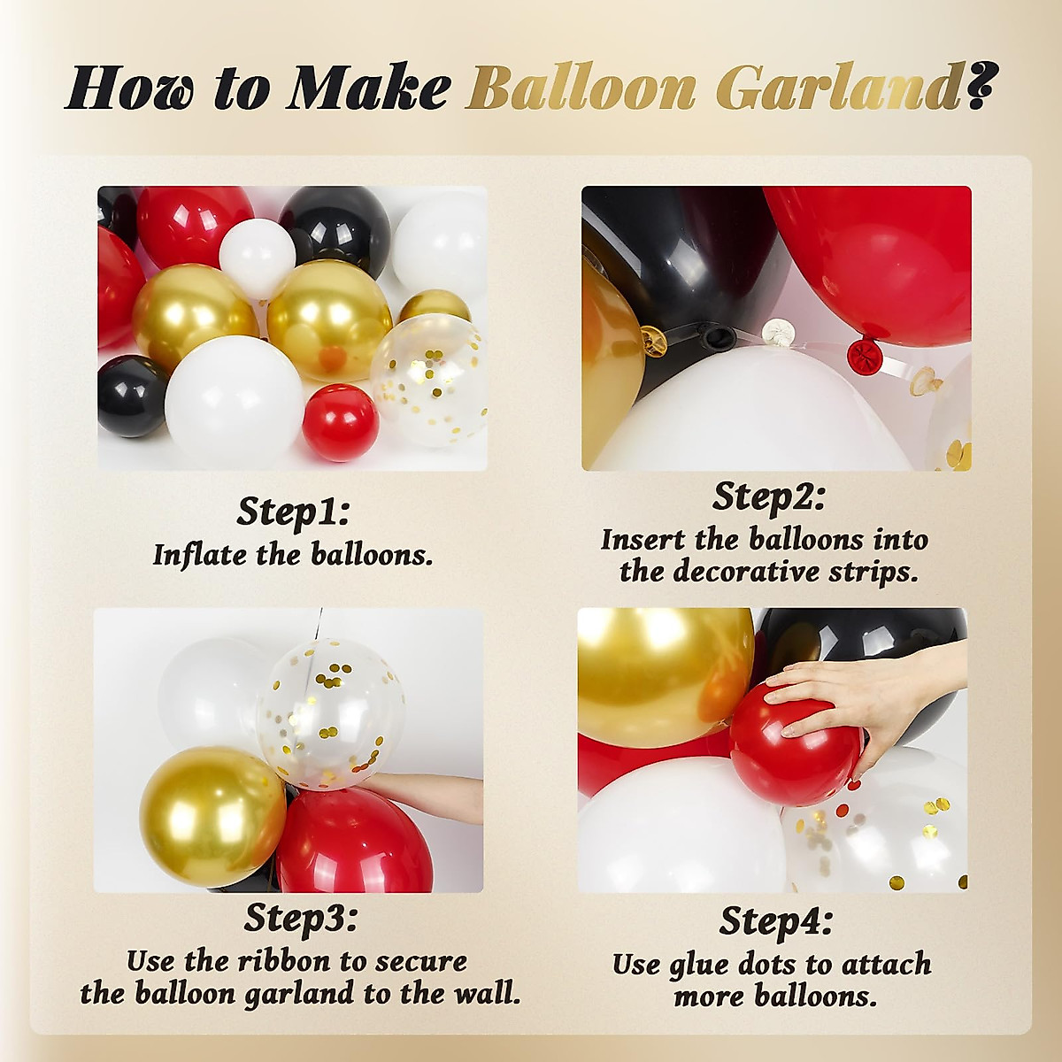 Red Black and Gold Balloons Garland Arch Kit, Red and Black Party Decorations with Gold White Balloons Confetti Latex Balloons for Graduation Anniversary Casino Movie Night Birthday Party Decorations