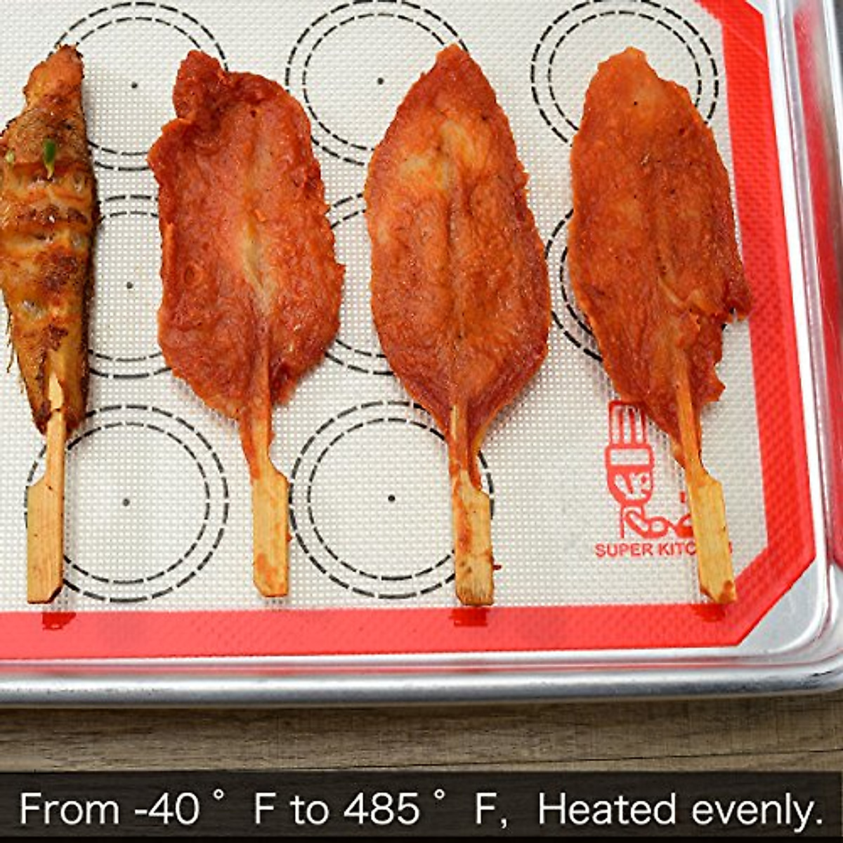 Non Stick Silicone Baking Mat Quarter Sheet Macaron - 8.2"x11.6",Set of 2 Toaster Oven Liners For Pizza/Cookie and Bread Making, Red,By Folksy Super Kitchen (Red)