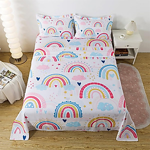 qjmiaofang Rainbow Sheets for Girls Twin Size Rainbow Bed Sheets 3Pieces Cartoon Rainbow Flat Sheet Little Rainbow Fitted Sheet with Clouds Rainbow Bedding 1 Flat Sheet 1 Fitted Sheet 1 Pillowcase