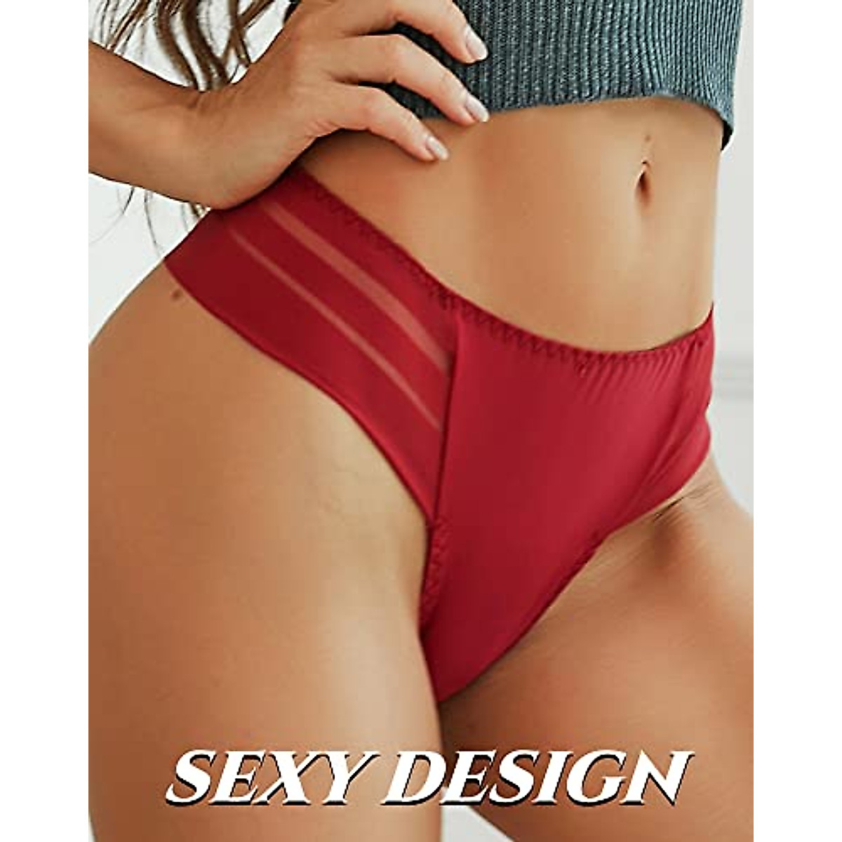 chelectnis Women Thongs Underwear Sexy Lace Bikini Panties Low Rise T Back Seamless Thongs,3 Pack,No Show Stretch Hipster