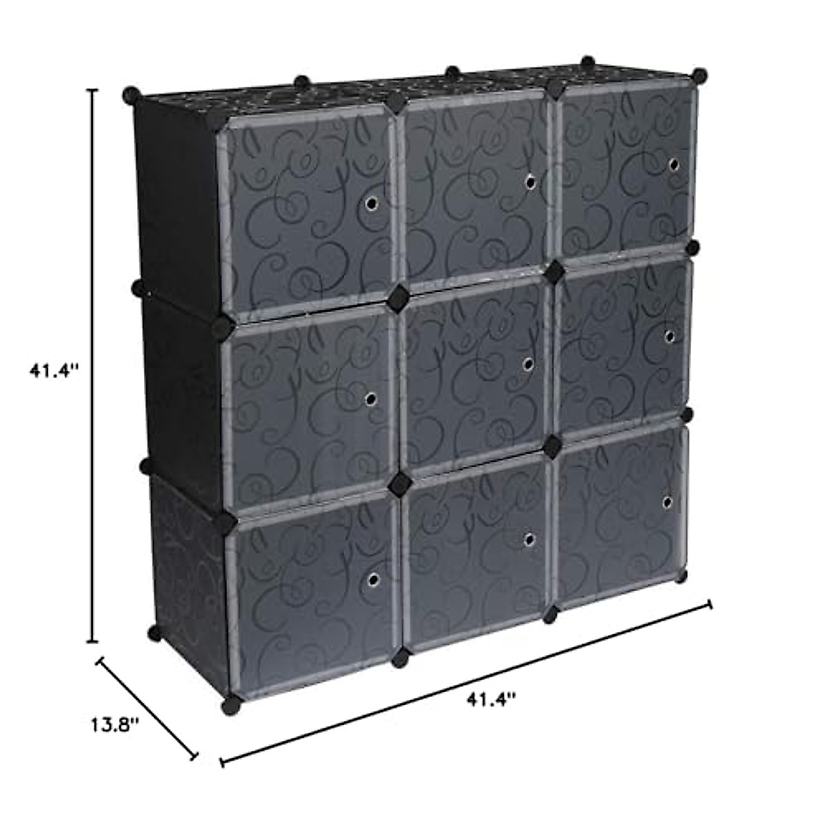 VINGLI Cube Storage, 9 Cube Organizer Shelves, Plastic Closet Cabinet, DIY Modular Storage Cube Organizer with Doors for Bedroom Living Room Office, Black