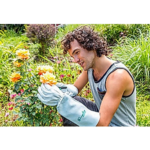 Rose Pruning Gloves for Men and Women - Thorn Proof Goatskin Leather Gardening Gloves with Gauntlet (Medium)