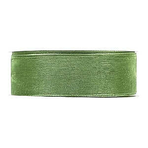 HUIHUANG Organza Ribbon 1 inch Sage Green Sheer Chiffon Ribbon for Gift Wrapping Cake Decor Wedding Invitations Floral Bouquet Gift Basket Bows DIY Crafts - 2 Rolls x 50 Yds Each Roll, 100 Yds Total