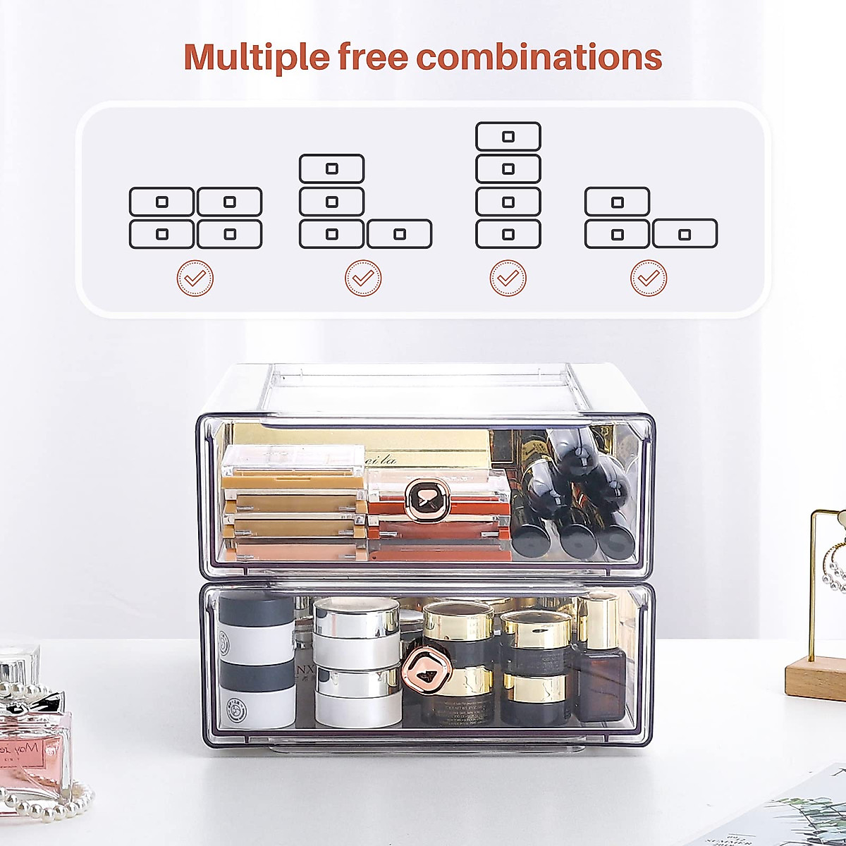 Homde Stackable Storage Containers Box with Pull-Out Drawer - Stacking Plastic Drawers Bins for Kitchen Pantry and Cupboard, Cabinet, Counter, Island and Tables - 2 Pack - Clear