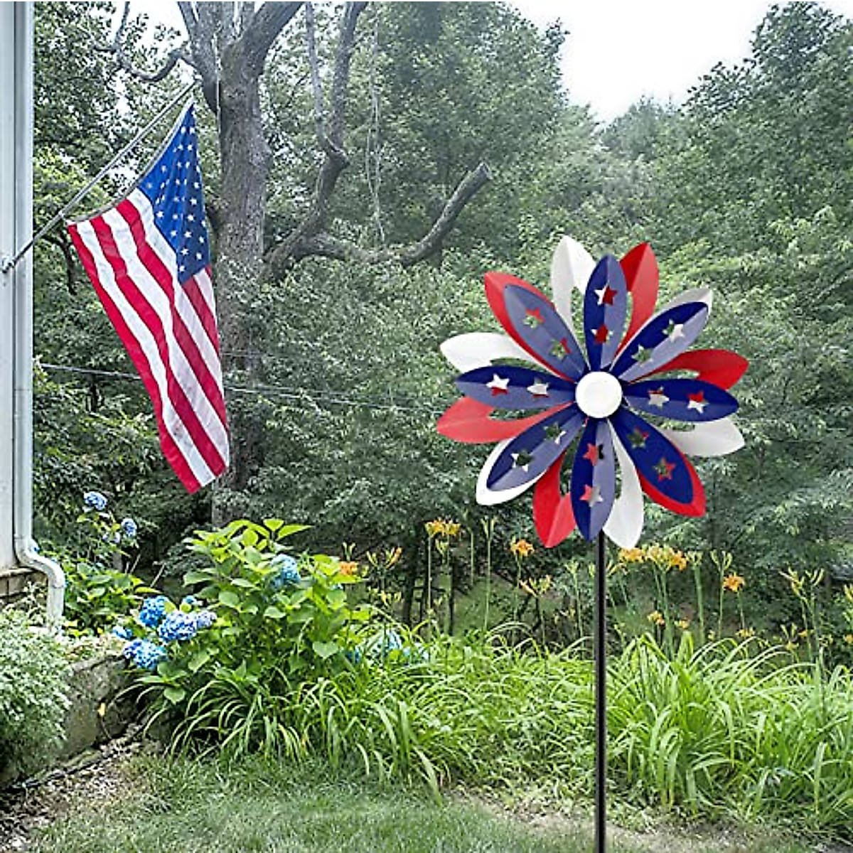 Wind Spinners Outdoor Metal with Patriotic, Magical Garden Windmill Decor Kinetic Sculptures for Yard Garden Lawn, American Flag Pinwheel Decorations