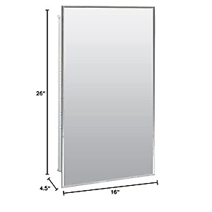 Zenna Home Frameless Mirror Medicine Cabinet, 16" W x 26" H, Made for Recessed or Surface Mount, Powder Coated Steel Body, with Beveled Edge Mirrored Door and 2 Storage Shelves