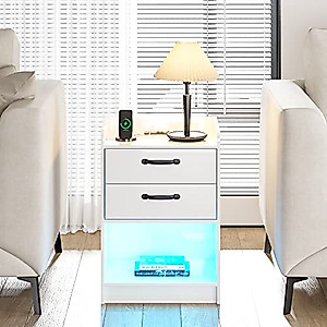 4 EVER WINNER Nightstand Bedroom Side Table End Table Living-Room, Night Stand Bedside Table with USB and Open Shelves,White
