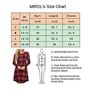 MIROL Women's Long Sleeve Plaid Color Block Casual Swing Loose Fit Tunic Dress
