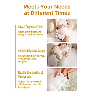 MomNest™ Pregnancy Pillows for Sleeping, Maternity Pillow for Pregnant Women, Adjustable Body Pillow for Pregnant Women, Pregnancy Wedge Pillows Support for Back, Legs, Belly, HIPS (GREEN-A03)