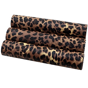 David accessories Leopard Pattern Printed Faux Leather Sheets Synthetic Leather Fabric 3 Pcs 7.7" x 12.9" (20cm x 33cm) Cotton Back for DIY Craft Project (Leopard Printed)