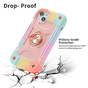 MARKILL Compatible with iPhone 14 Plus Case 6.7 Inch with Ring Stand, Military Grade Drop Protection Full Body Rugged Heavy Duty Protective Cover for iPhone 14 Plus. (Rainbow Pink)