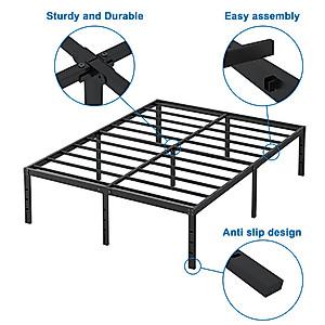 FMDMR 16 Inch Queen Bed Frame, The Metal Platform Bed Frame Queen Size with Fabric Cover Set, Heavy Duty Steel Slats Support, No Box Spring Needed, Under Bed Storage Space, Easy Assembly