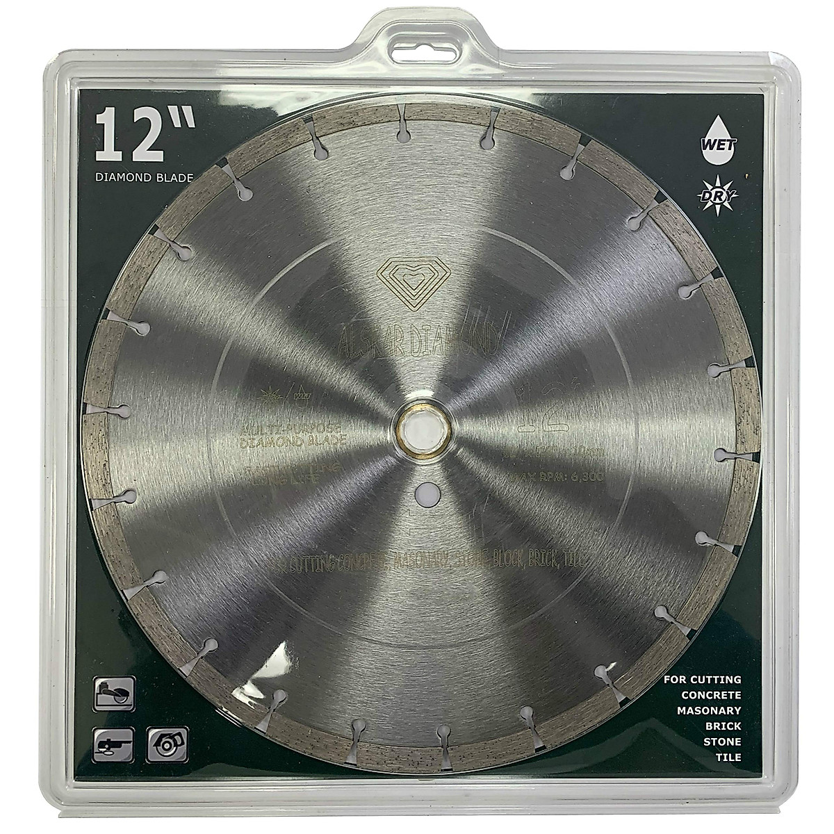 ALSKAR DIAMOND USA ADLSS 12 inch Dry or Wet Cutting General Purpose Segmented High Speed Diamond Saw Blades for Concrete Stone Brick Masonry with Arbor 1"-20mm (12")