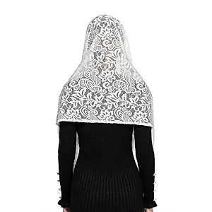 Wgior Rectangular Chapel Veil Scarf Catholic Church Veils Mantilla Wrap Shawl Mass Head Covering (White)