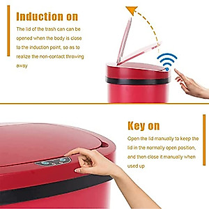 Hkeli Kitchen Trash Waste Bin 13 Gallon 50 Liter High Capacity Brushed Stainless Steel Garbage Can Touch Free Automatic Trash Can with Lid for Home Office Red