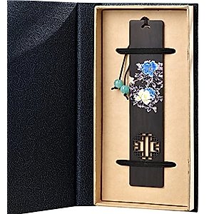 Melyaxu Handmade Natural Color Wooden Bookmark with Tassel - Peony Flower