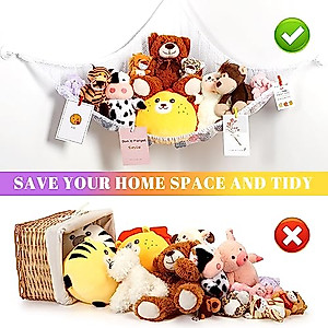 Berlune 2 Set Stuffed Animal Net or Hammock with LED Light, Stuffed Animal Storage Stuffed Animal Hammock Corner Toy Hammock Stuffed Animal Organizer with Clips Hooks for Bedroom Nursery Decor