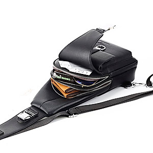 Eshow leather Sling Bag Chest Bag for Men Shoulder Bag Crossbody Backpack Casual Bag Pack Multipurpose
