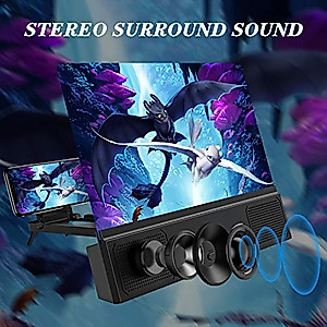12" Phone Screen Magnifier with Bluetooth Speakers - 3D HD Magnifying Projector Screen Enlarger for Movies, Videos, Games - Foldable Cell Phone Stand with Screen Amplifier - Supports All Smartphones