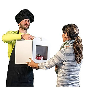 Box For Cake 10-Pack 8x8x8 inch White Cake Boxes with Window, European-Grade Sturdy Cardboard, Large Cake Carriers with Handle for Tiered Cakes, 10 PCS (White)