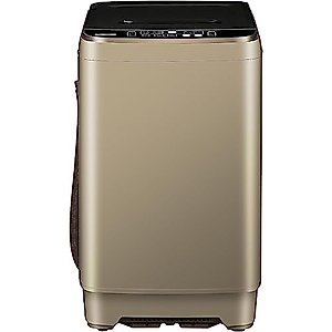 QIYO Full Automatic Washing Machine, 15.6 lbs Top Load Portable Washer with Drain Pump, LED Display with 10 Programs & 8 Water Levels Selections, Ideal for Apartment, Dorm, RV, Camping, Gold