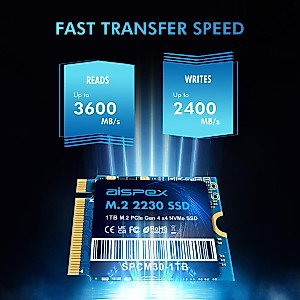 AISPEX M.2 2230 SSD 1TB PCIe Gen 4.0 x4 NVMe Internal Solid State Drive, Up to 3600MB/S Compatible with Steam Deck, Surface Pro X, Dell HP Lenovo Laptop, Ultrabook Tablet