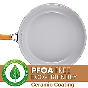 EPPMO Healthy Ceramic Skillet With Stay Cool Silicone Handle, Large Open Fry Pan Without Lid, Brown, 12 Inch