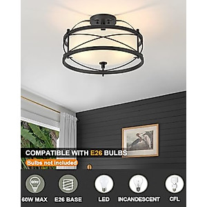 LHLYCLX Entryway Drum Light Fixtures, Semi-Flush Mount Rustic Ceiling Light for Hallway Living Room Bedroom Kitchen, Old Bronze Finished (Brown)