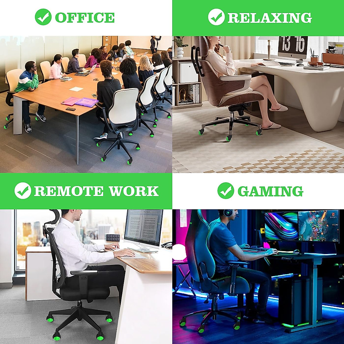 2" Ball Caster Wheels, Hirate 360 Degree Rotation Universal Ball Casters with Nylon Cover for Office Furniture Chairs Replacement Casters Smooth Rolling 7/16" x 7/8", Set of 5, Green