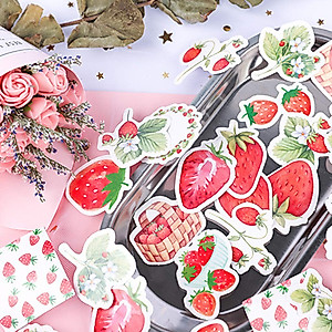 Y-QUARTER Handmade Sticker DIY Gift Packaging,45pcs/Box Strawberry Stationery Stickers Sealing Label Travel Sticker for Halloween Christmas Wedding Decor