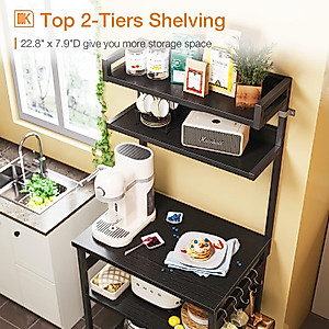 ODK Bakers Rack with Power Outlet, Coffee Bar with Storage 5-Tiers, Microwave Stand Kitchen rack 16.5 * 23.6 * 59 inches, Kitchen Shelf, Black