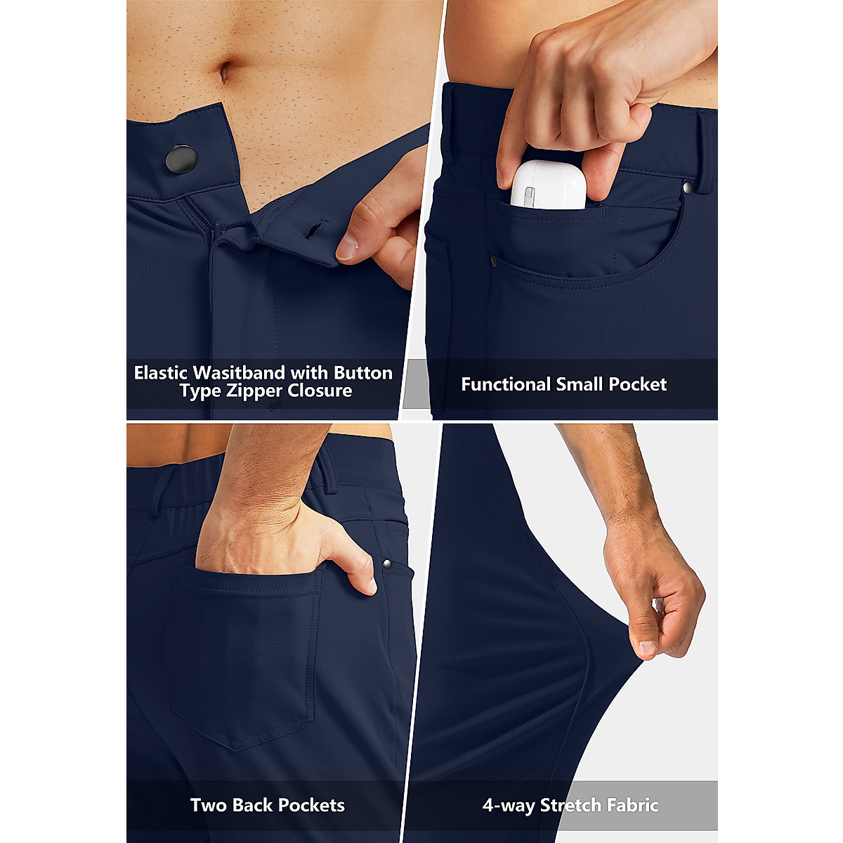 G Gradual Men's Stretch Golf Pants with 6 Pockets Slim Fit Dress Pants for Men Travel Casual Work (Navy, XL)