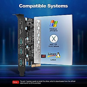 PCIe to USB 3.2/3.1 Gen 2 Card with 10Gbps SuperSpeed 5-Port (2X USB-C - 3X USB-A) PCI Express Expansion Card PC Internal USB hub for Windows 11/10/8/7 and MAC OS
