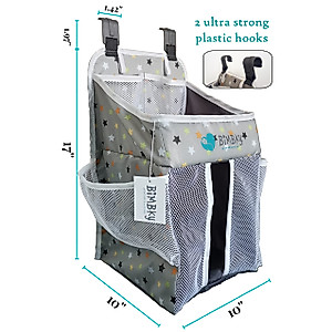 BiMBKy Hanging Diaper Caddy Organizer, Grey, Stacker For Crib, Nursery Storage For Changing Table, Practical And Ideal For Newborn Boy And Girl – 17’’ x 10’’ x 10’’