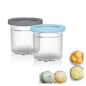 EVANEM 2/4/6PCS Creami Deluxe Pints, for Ninja Creami Containers,16 OZ Ice Cream Pint Bpa-Free,Dishwasher Safe for NC301 NC300 NC299AM Series Ice Cream Maker,Gray+Blue-4PCS