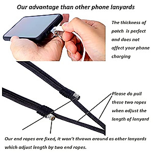 iFunLong Handmade Phone Lanyard with Patch Pads, Adjustable Crossbody Lanyard Tethers Badge Lanyard Compatible with Most Smartphones (Black)