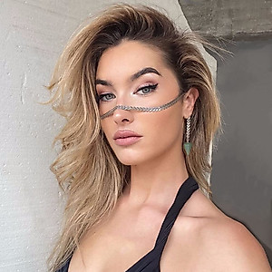 FMR Silver Fish Bone Face Chain Crystal Pendant Necklace Delicate Nose Accessories Face Jewelry for Women and Teens