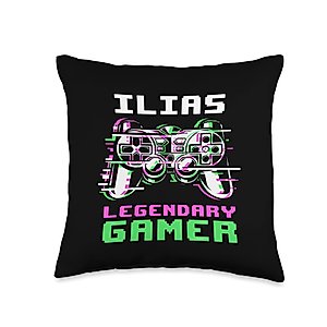 Personalized Gaming Gift Idea And Gamer Quotes Ilias-Legendary Gamer-Personalized Throw Pillow, 16x16, Multicolor