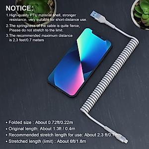 Coiled iPhone Lightning Cable Apple Carplay Cable MFi Certified, Retractable Apple Car Play Cord with Data Sync and LED, Short Coiled iPhone Charger Cable for iPhone/Pad/Pod, White